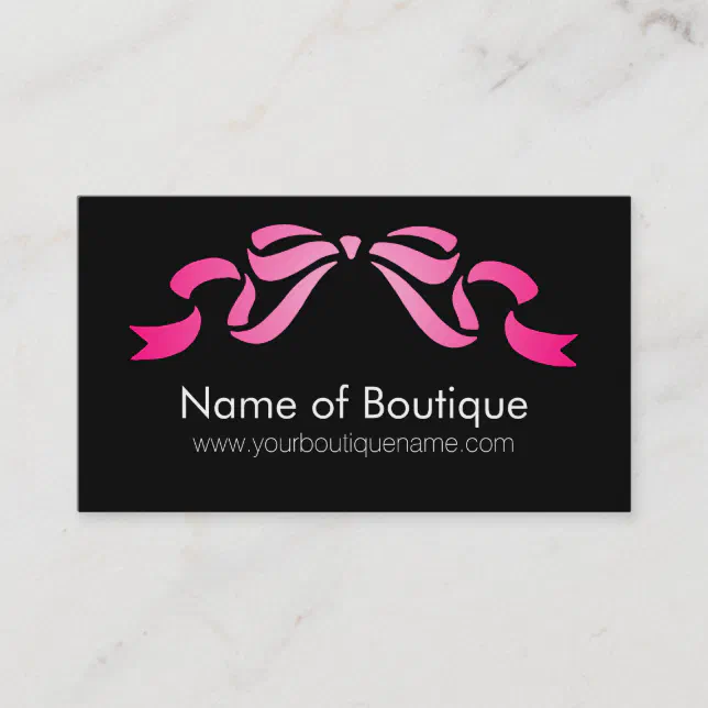 Modern Boutique Pink and Black Girly Ribbon Business Card | Zazzle
