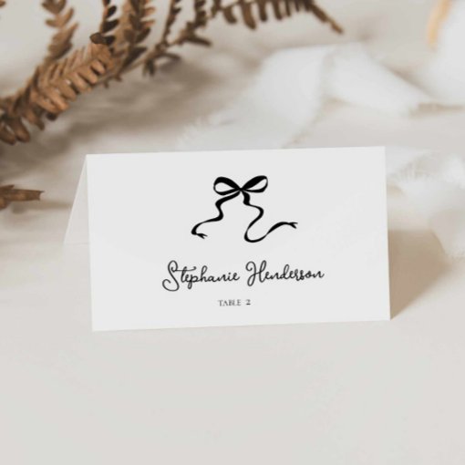 Modern Bow Wedding Folded Place Card | Zazzle