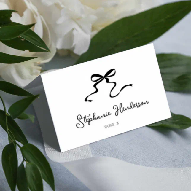 Modern Bow Wedding Folded Place Card | Zazzle