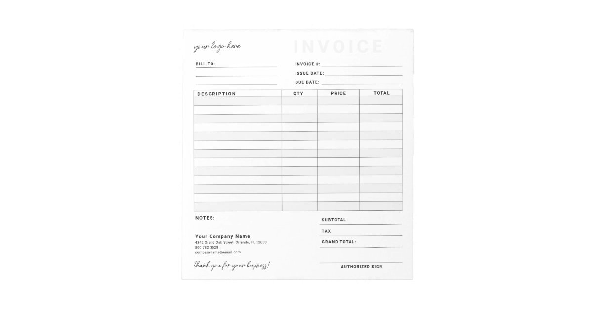 Modern Box Business Invoice Order Sales Receipt Notepad | Zazzle