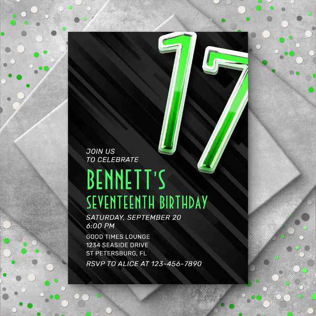 Modern Boys' 17th Birthday Invitation | Zazzle