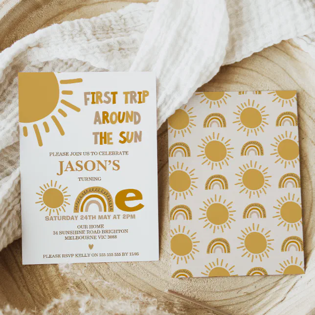 Modern Boys First Trip Around The Sun 1st Birthday Invitation | Zazzle