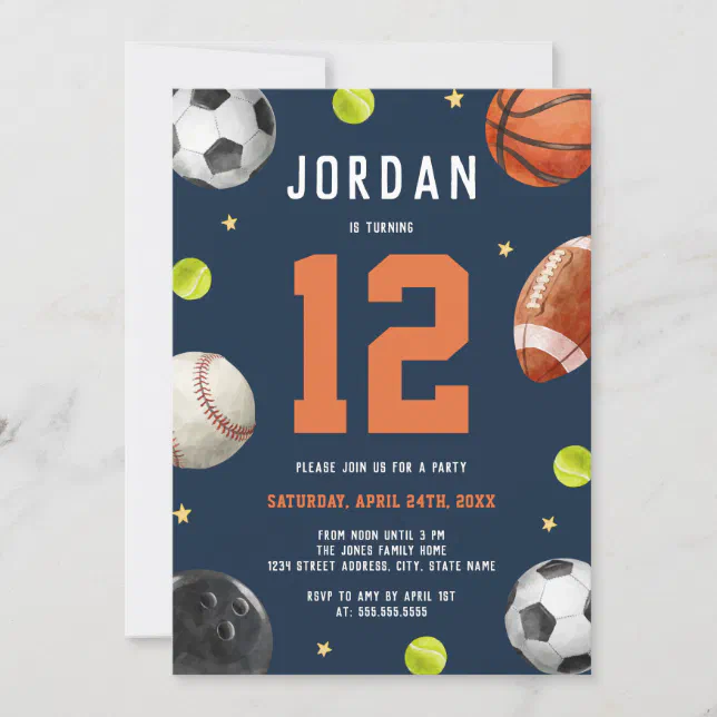 Modern Boys Sports Theme Birthday Party Invitation | Zazzle
