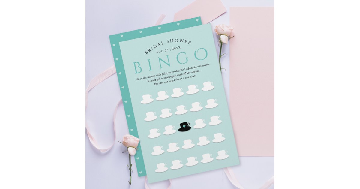 Modern Bridal Mint Tea Party Bingo Teacup Pattern | Zazzle