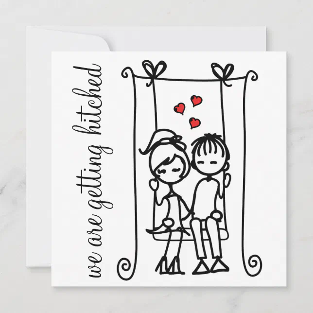 Modern Bride & Groom Doodles Wedding Invitation | Zazzle