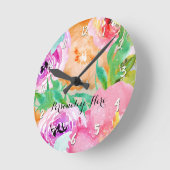 Modern Bright Colorful Spring Floral Watercolor Round Clock | Zazzle