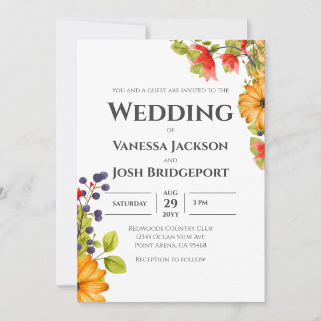 Modern Bright Floral Watercolor Wedding Invitation | Zazzle