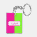 Modern Bright Neon Pink Green Monogram Keychain | Zazzle