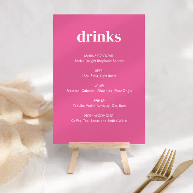 Modern Bright Pink Girly Drinks Tabletop Sign Table Number | Zazzle