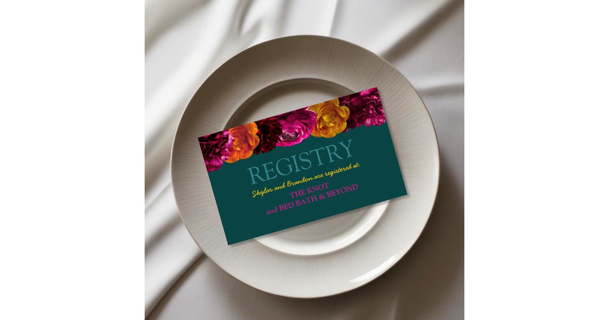 Modern bright pink green floral wedding registry enclosure card | Zazzle