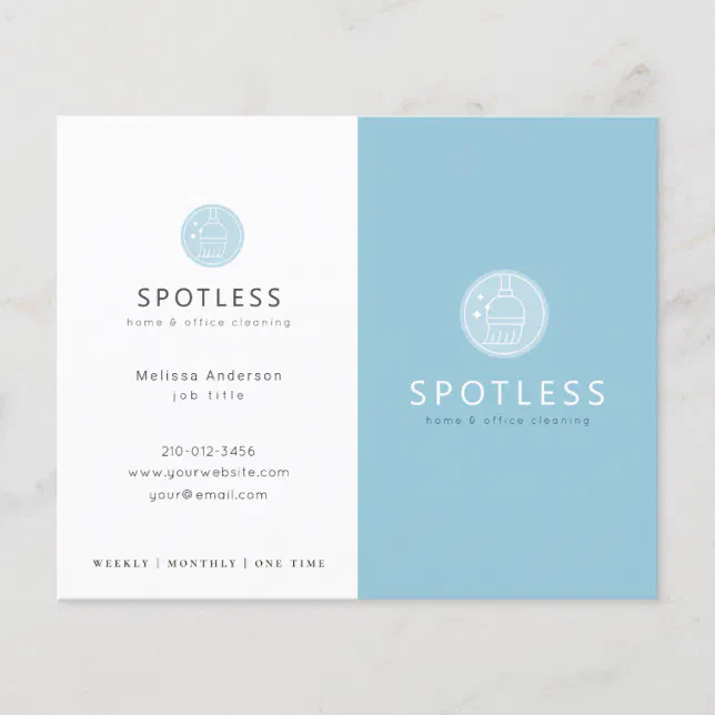 Modern Broom Logo Blue Cleaning Service Leaflet Flyer | Zazzle