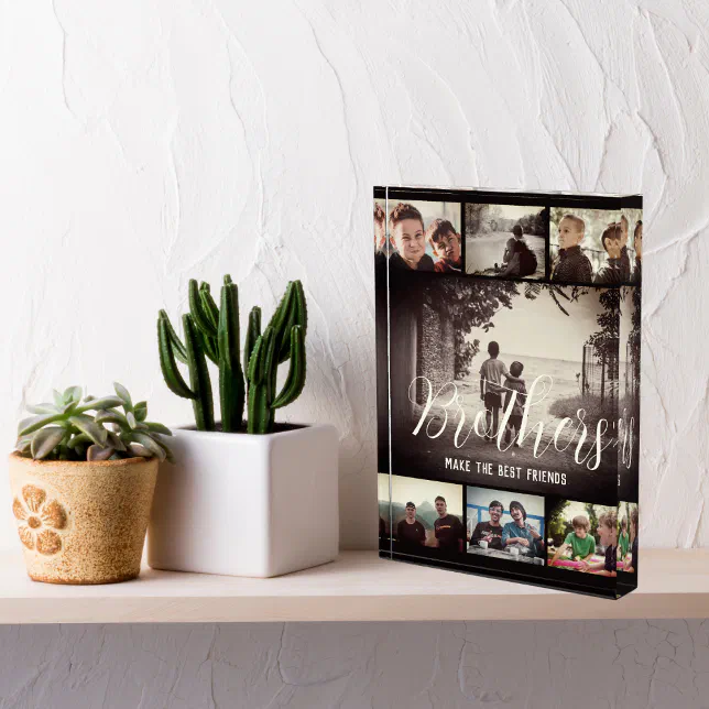 Modern Brother Best Friends Dark Photo Collage Block | Zazzle