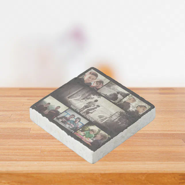 Modern Brother Best Friends Dark Photo Collage Stone Magnet | Zazzle