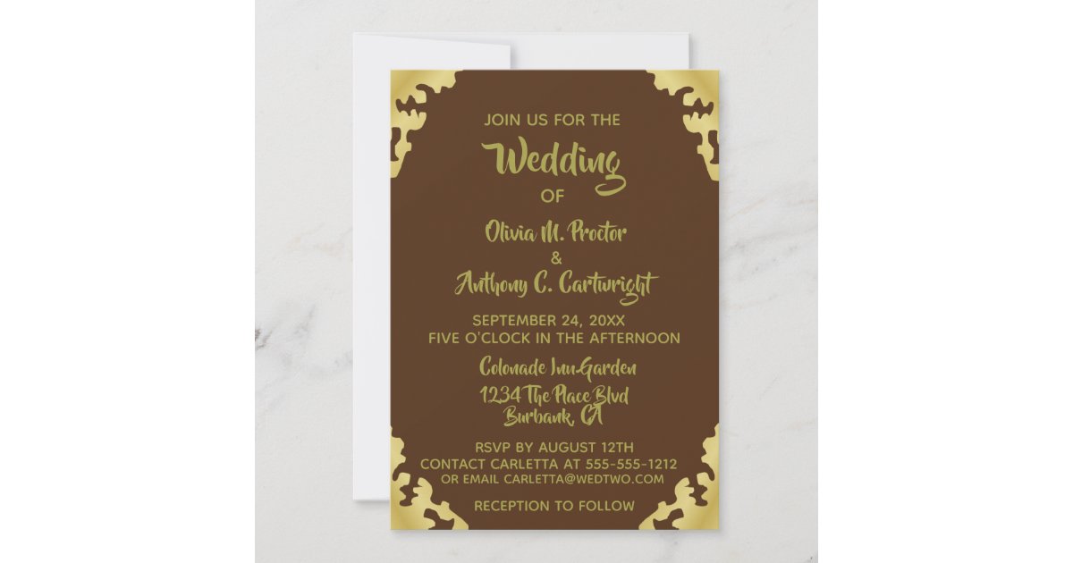Modern Brown and Gold Wedding Invitation | Zazzle