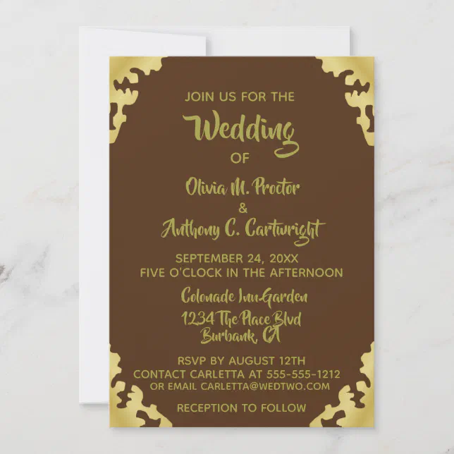 Modern Brown and Gold Wedding Invitation | Zazzle