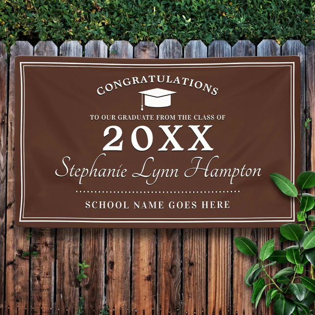 Modern Brown and White Graduation Banner | Zazzle