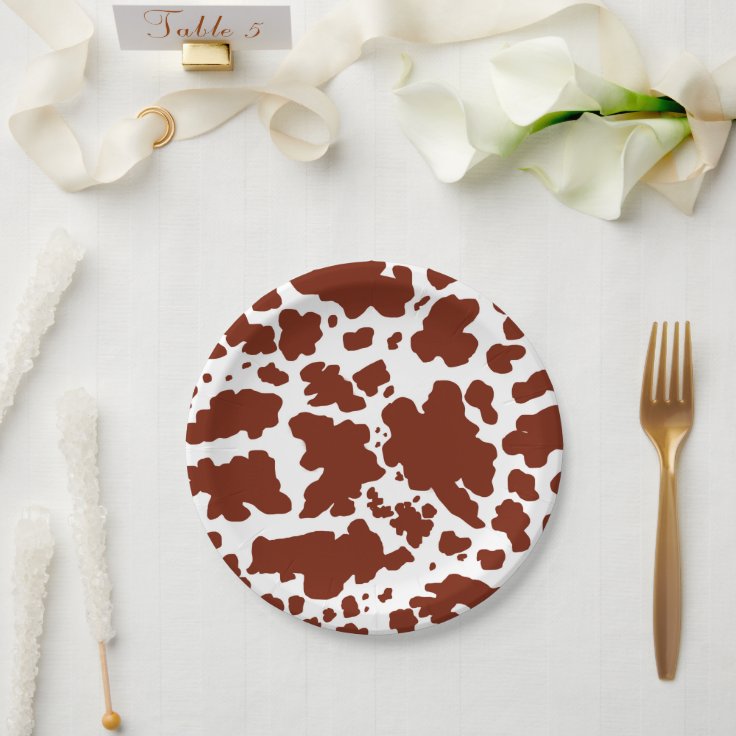 Modern Brown Cow Skin Texture Animal Print Paper Plates | Zazzle