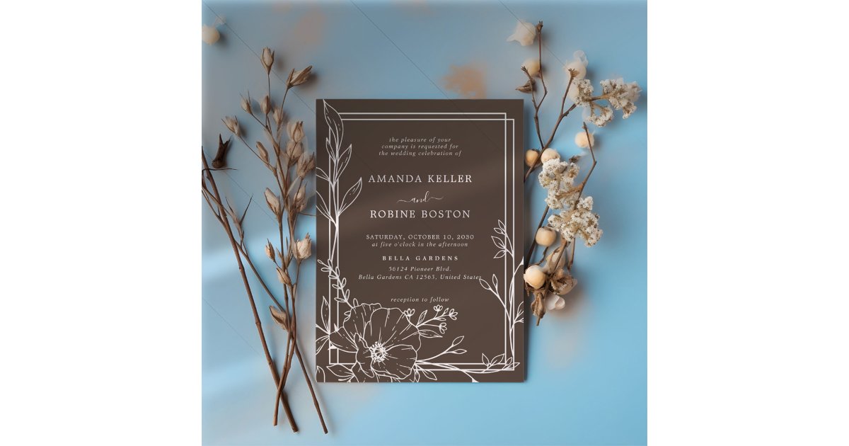 Modern Brown Floral Wedding Invitation | Zazzle