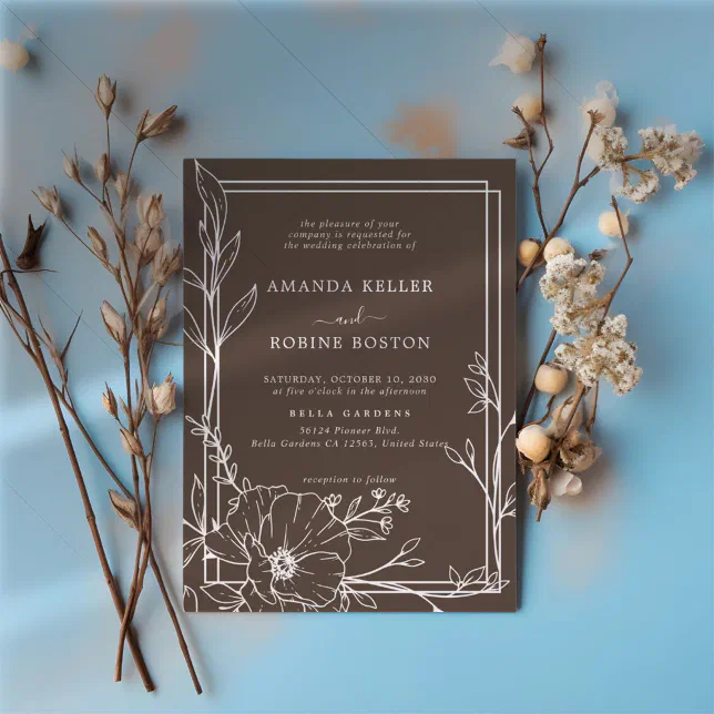 Modern Brown Floral Wedding Invitation | Zazzle