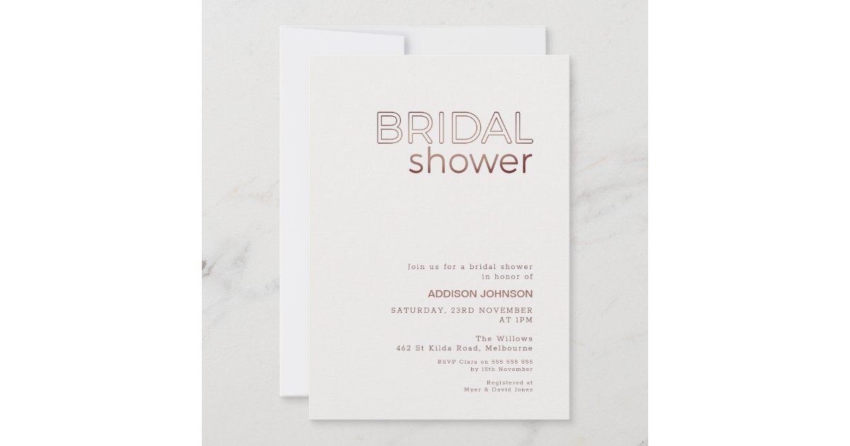 Modern Brown Text Minimalist Bridal Shower Invitation | Zazzle