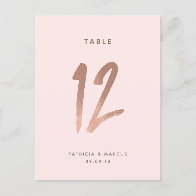 Modern Brush Rose Gold Wedding Table number 12 | Zazzle