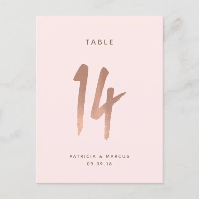 Modern Brush Rose Gold Wedding Table number 14 | Zazzle