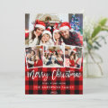 Modern Brush Script 4 Photo Christmas Red Plaid Holiday Card | Zazzle