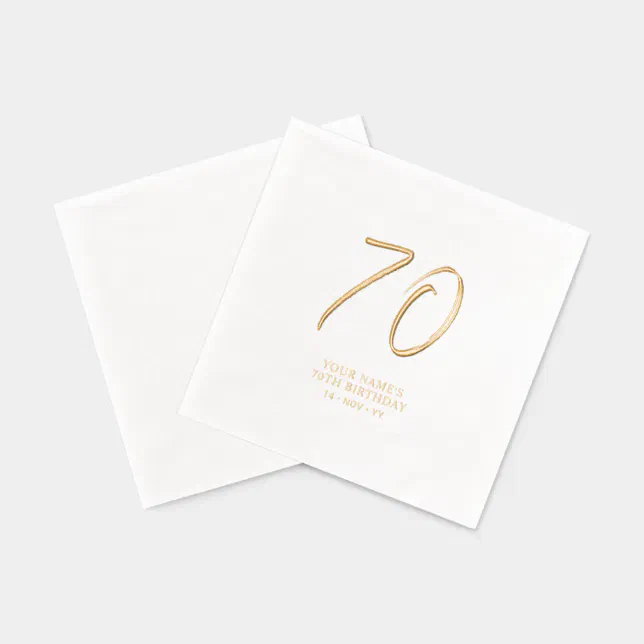 Modern Brush Script 70th Birthday Party Foil Napkins | Zazzle