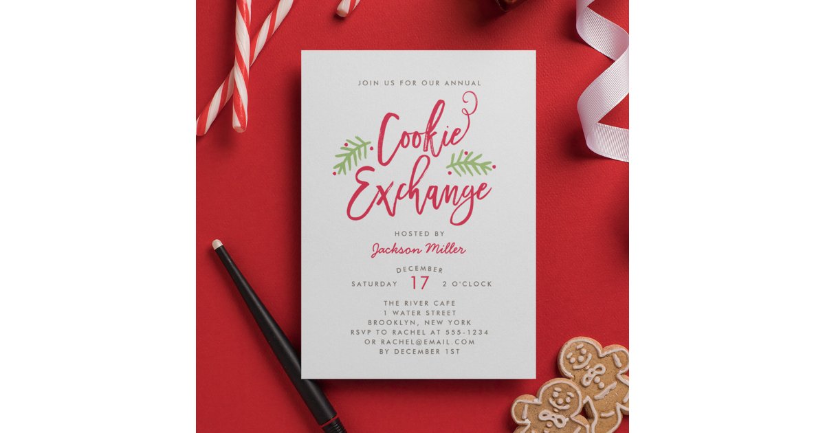 Modern Brush Script Cookie Exchange Party Invitation | Zazzle