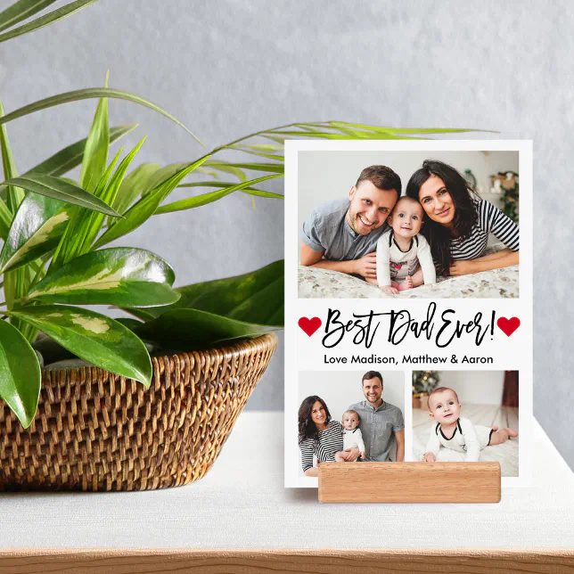 Modern Brush Script Hearts Best Dad Ever Photo Holder | Zazzle