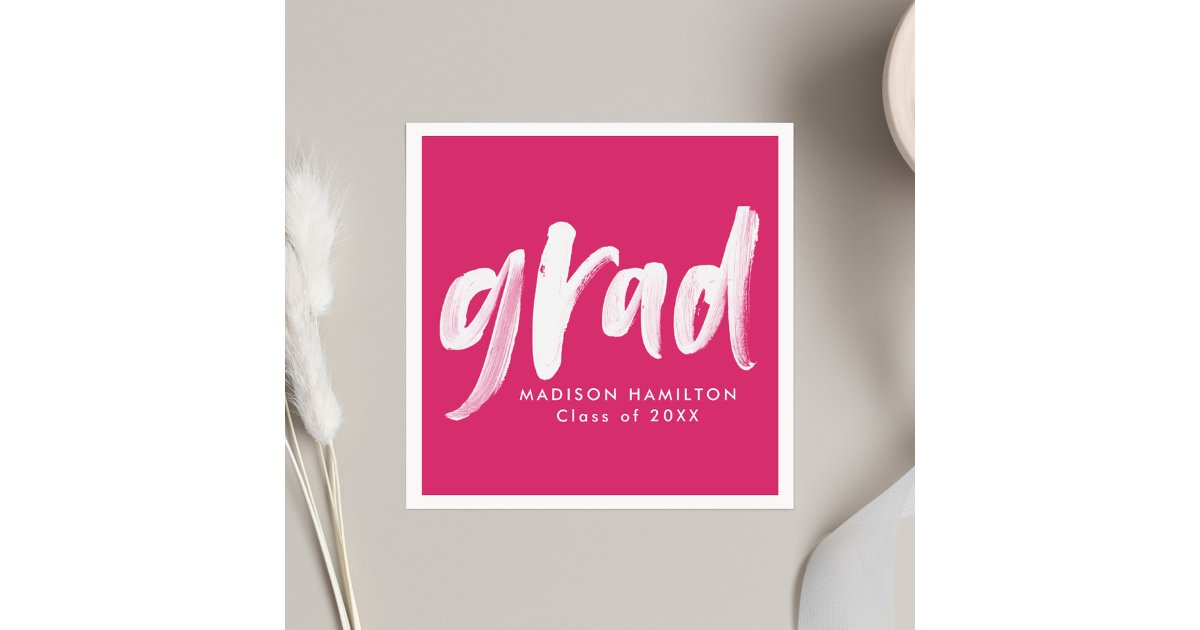 Modern Brush Script Hot Pink Graduation Napkins | Zazzle