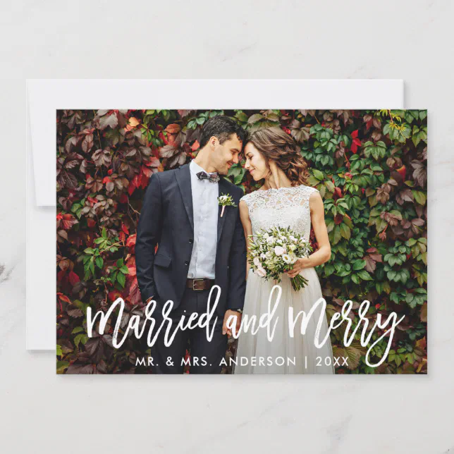 Modern Brush Script Married & Merry Christmas Card | Zazzle