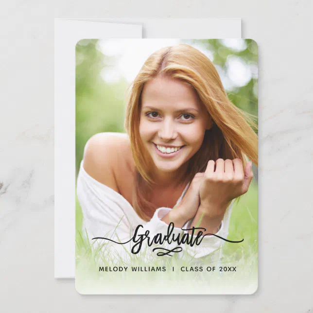 Modern Brush Script Photo Grad Invitation | Zazzle