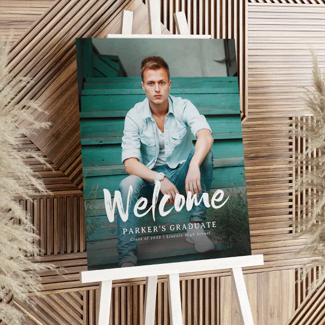 Modern Brush Script Photo Graduation Welcome Foam Board | Zazzle