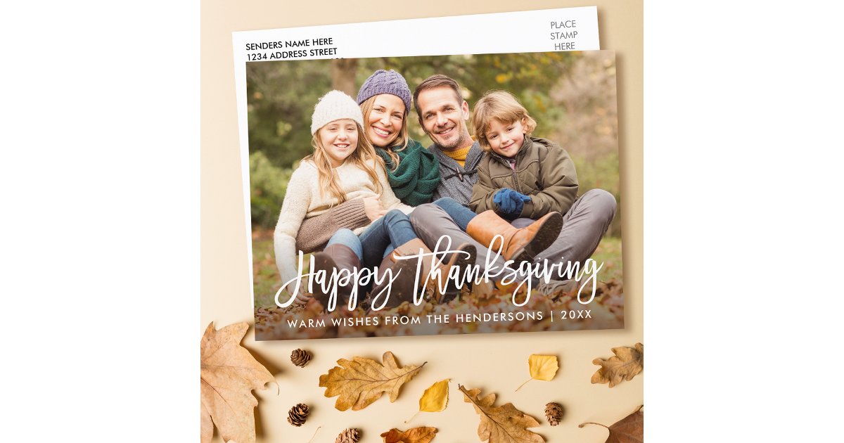 Modern Brush Script Photo Happy Thanksgiving Postcard | Zazzle