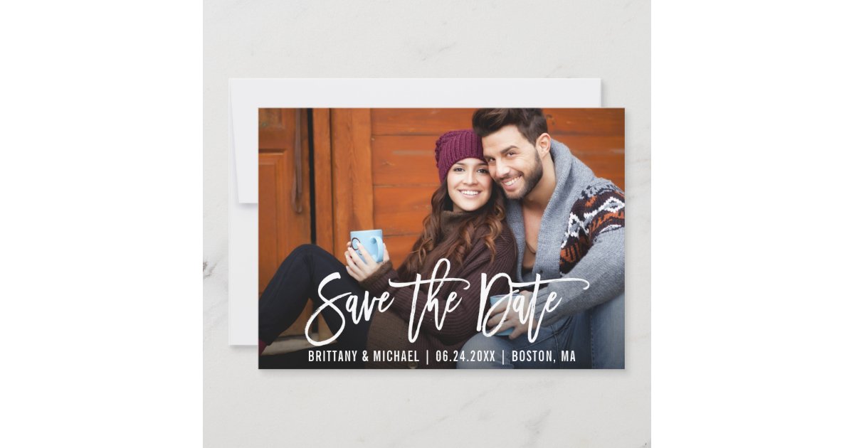 Modern Brush Script Save The Date Photo Card | Zazzle.com