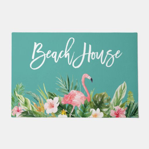 Modern Brush Script Tropical Floral Beach House Doormat | Zazzle