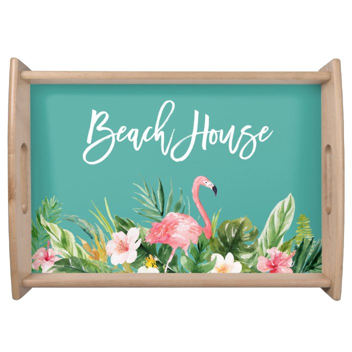 Modern Brush Script Tropical Floral Beach House Serving Tray | Zazzle.com
