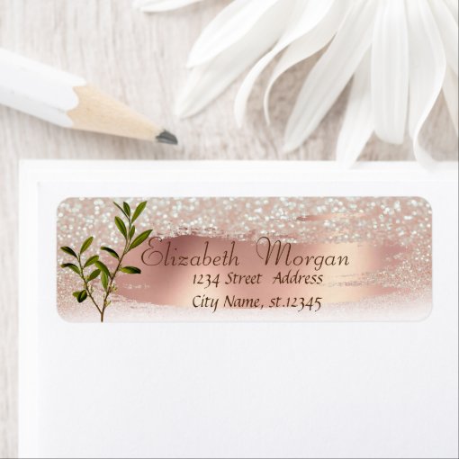 Modern Brush Stroke, Olive Branch,Glitter Bokeh Label | Zazzle