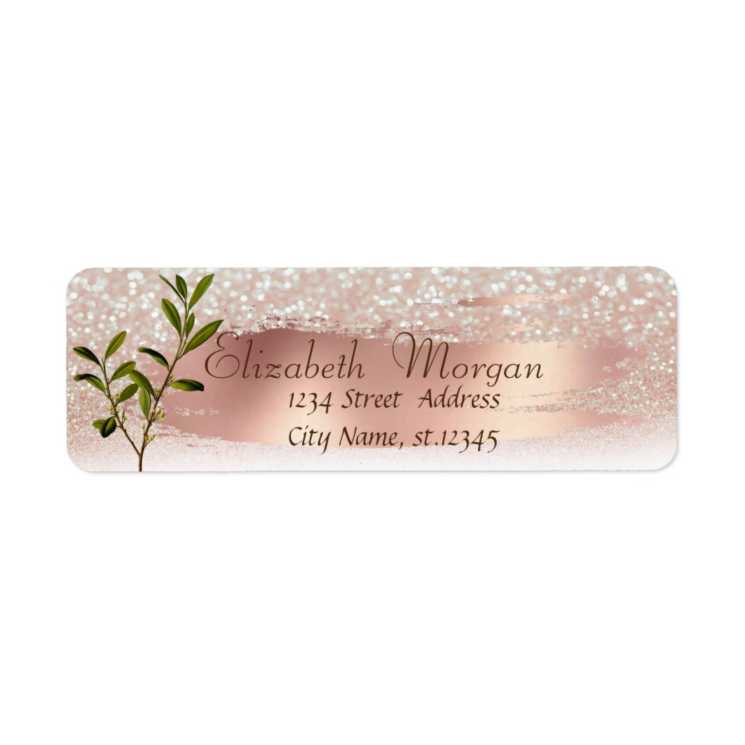 Modern Brush Stroke, Olive Branch,Glitter Bokeh Label | Zazzle