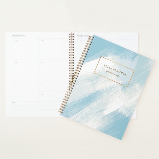 Modern Brush Strokes Blue Aqua Planner | Zazzle