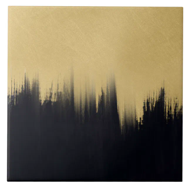 Modern Brush strokes Gold Black Design Ceramic Tile | Zazzle