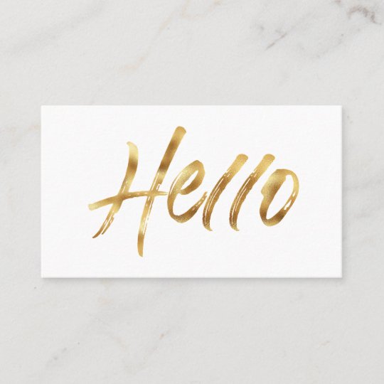 Modern Brushed Gold Script Hello Business Card | Zazzle.com