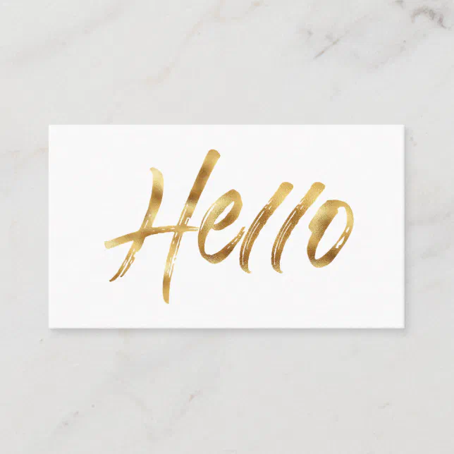Modern Brushed Gold Script Hello Business Card | Zazzle