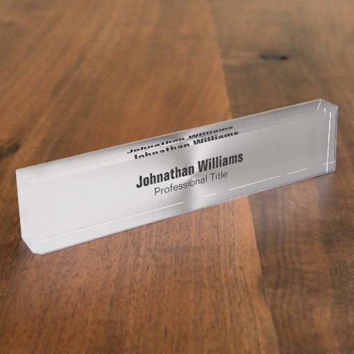 Modern Brushed Metal Look Name Title Text Template Desk Name Plate | Zazzle