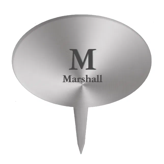 Modern Brushed Metal Look with Name & Monogram Cake Topper | Zazzle