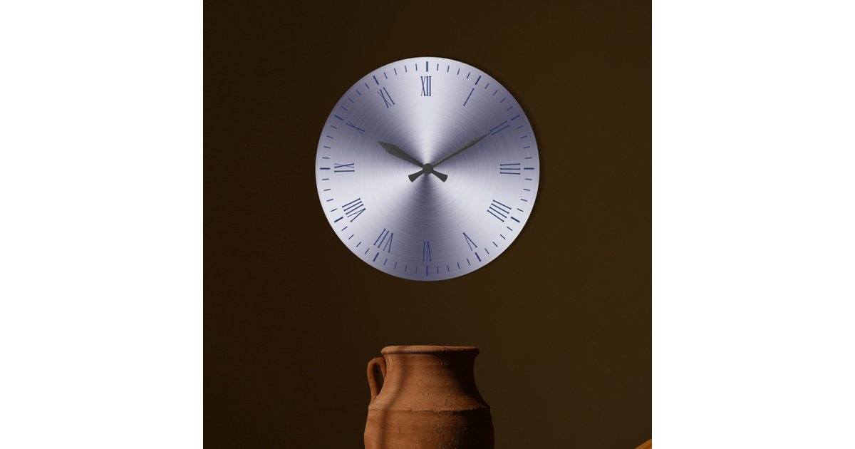 Modern Brushed Metal Roman Numeral Large Clock | Zazzle