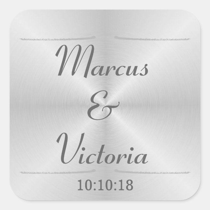 Modern Brushed Metal Wedding Square Sticker | Zazzle