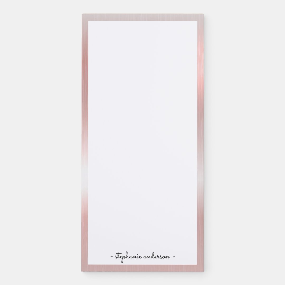 Modern Brushed Metallic Rose Gold Personalized Magnetic Notepad | Zazzle