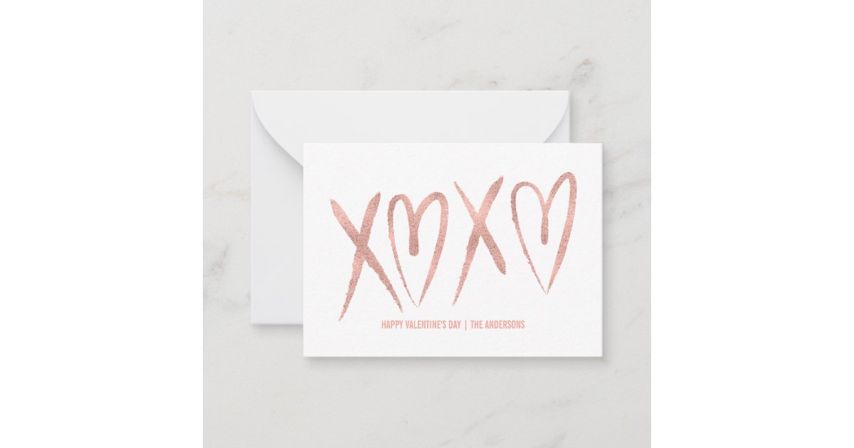 Modern Brushed Rose Gold Classroom Valentine Card | Zazzle